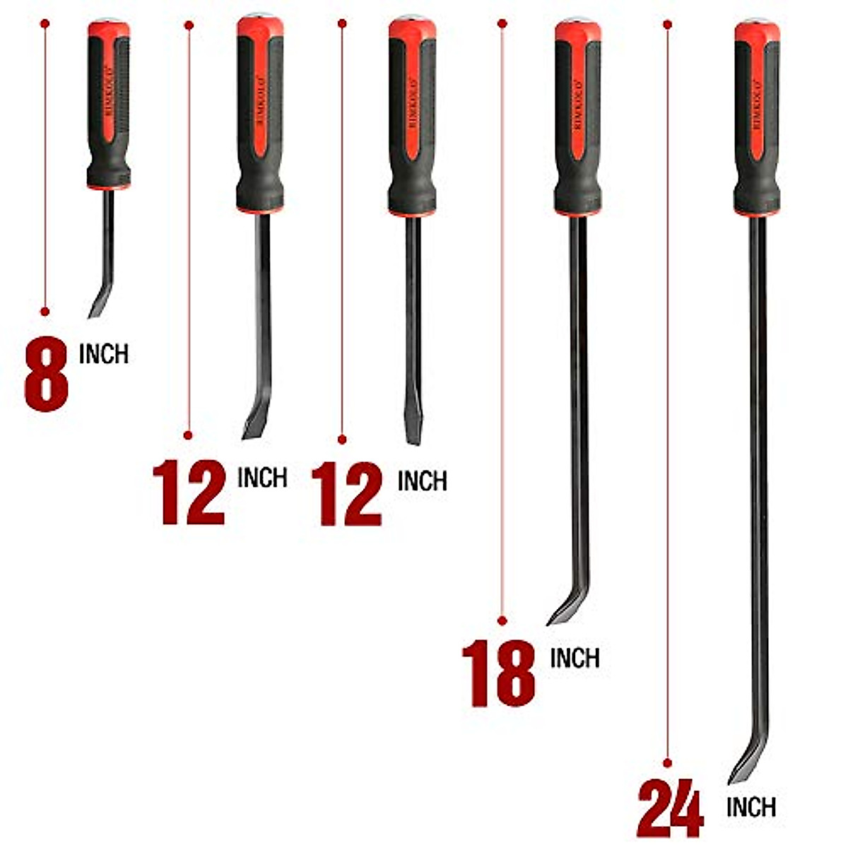RIMKOLO Pry Bar Set, 5-Piece Heavy Duty Pry Bars with Thicker Strike Caps, Mechanic Hand Tools for Automotive, Demolition, Nail Puller, Crowbar