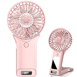 QQT Mini Handheld Fan,4 Speed Adjustable Portable Battery Operated Fans,USB Rechargeable Desk Fan with Mirror,Max 20 Hrs Hand Fan For Travel Office Outdoor Women Men (Pink)