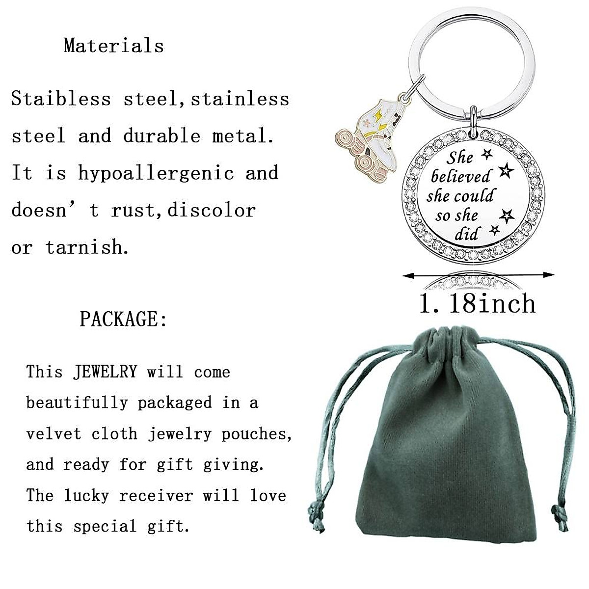 KJWLOP Roller Skate Bracelet Athletic Bracelet Roller Skate Charm Jewelry Roller Derby Team Gifts Roller Lovers Gifts Skate Lover Gift (Roller Keychain)