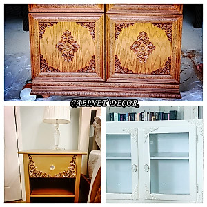 MUXSAM 4-Pack Wood Applique Onlay, Unpainted Wooden Carved Corner Decals, Retro Carvings Embellishments for Door Cabinet Bed Wall Mantel Mirror Wardrobe Cupboard Dresser Upgrade, 10x10cm/3.9x3.9in