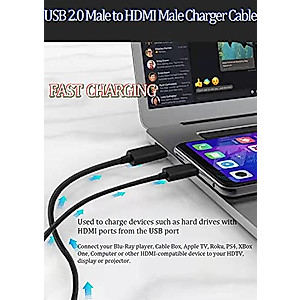 USB to HDMI Cord Cable, fenoero Hdmi USB Converter Cable Adapter USB 2.0 Male to HDMI Male Charger Cable Adapter, 1M / 3.3FT