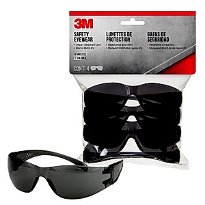 3M Safety Eyewear, 4 Pack, Impact-Resistant Lens, Blocks 99.9% of UV, Scratch-resistant coating, Contoured Design, Gray Lenses Help Reduce Sunlight, Sleek Design Safety Glasses (90954H4-DC)
