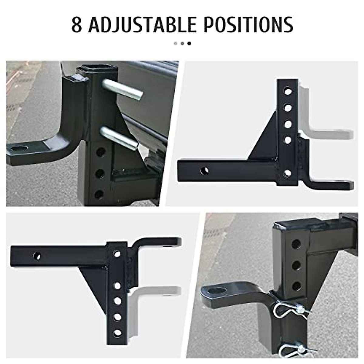 OMT Trailer Hitch Ball Mount with 2.5 Ton Towing Capacity, Class 3 Tow Hitch with 1" Hole and Pins for 2" Receiver Pickups Vans SUVs, Adjustable Drop Hitch for Trailers Campers Boats More