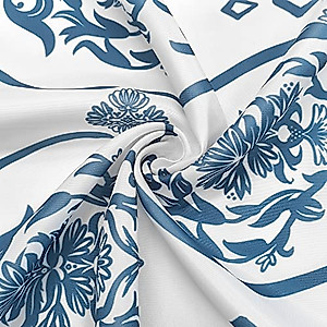 SUMGAR Boho Damask Flowers Shower Curtain Blue and White, Retro Ogee Pattern Bathroom Curtains, Classic Paisley Totem Moroccan Beach Fabric Shower Curtains Set with Hooks 72x72 Inches