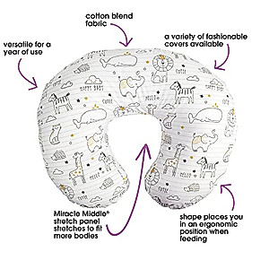 Boppy Nursing Pillow and Positioner - Original, Notebook Black and White with Gold Animals, Breastfeeding, Bottle Feeding, Baby Support, with Removable Cotton Blend Cover, Awake-Time Support
