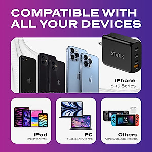 STATIK 100W GaN Charger Super Fast Charger Block USB C - 3 Ports Wall Charger Block Type C Plug Adapter, High-Speed Power Compatible with MacBook Pro Air, iPhone, Samsung, Laptop Chargers & adapters