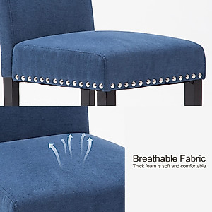 LSSPAID Dining Chairs, Fabric Padded Dining Room Chairs, Nail Head Trim Dining Chair, Blue, Set of 4