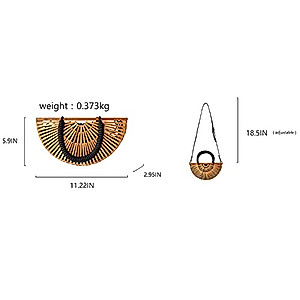 RULER TRUTH Bamboo Handbag Women's Tote Bag by Handmade Straw Purse Built-in Storage Bag
