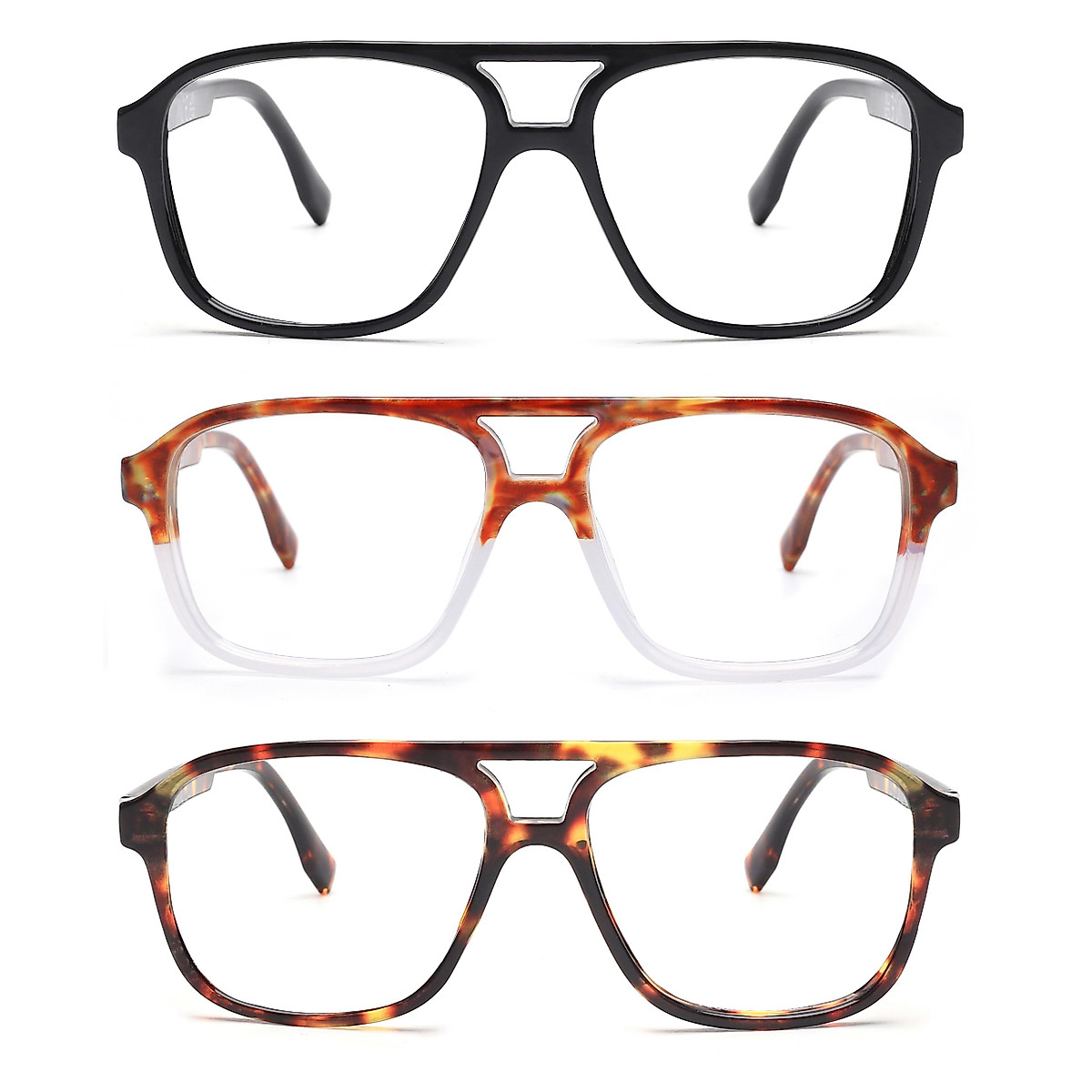 JM 3 Pack Oversized Aviator Reading Glasses for Women Men, Retro Square Blue Light Computer Readers +0.0