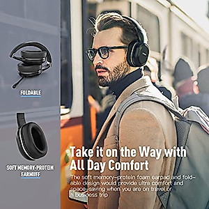 COOSII P80C Bluetooth Headphones Wireless with Dual Microphone for Home Office Online Class, Over Ear Soft Stereo Headsets, 40H Playtime for Laptop Chromebook Cellphone Skype Zoom Calls-Without Dongle
