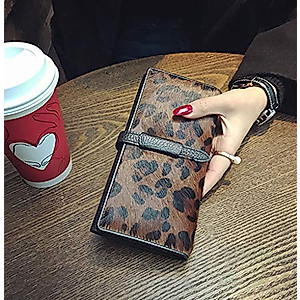 HANSOMFY 2021 New Horsehair Leather Wallet Women Long Leopard Print Coin Purse Drawstring Card Slot Large Capacity Wallets (Leopard)