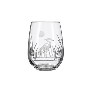 Rolf Glass Heron Stemless Wine Tumbler 18 ounce - Stemless Wine Glasses – Lead-Free Glass - Engraved Tumbler Glasses - Made in the USA (Set of 2)