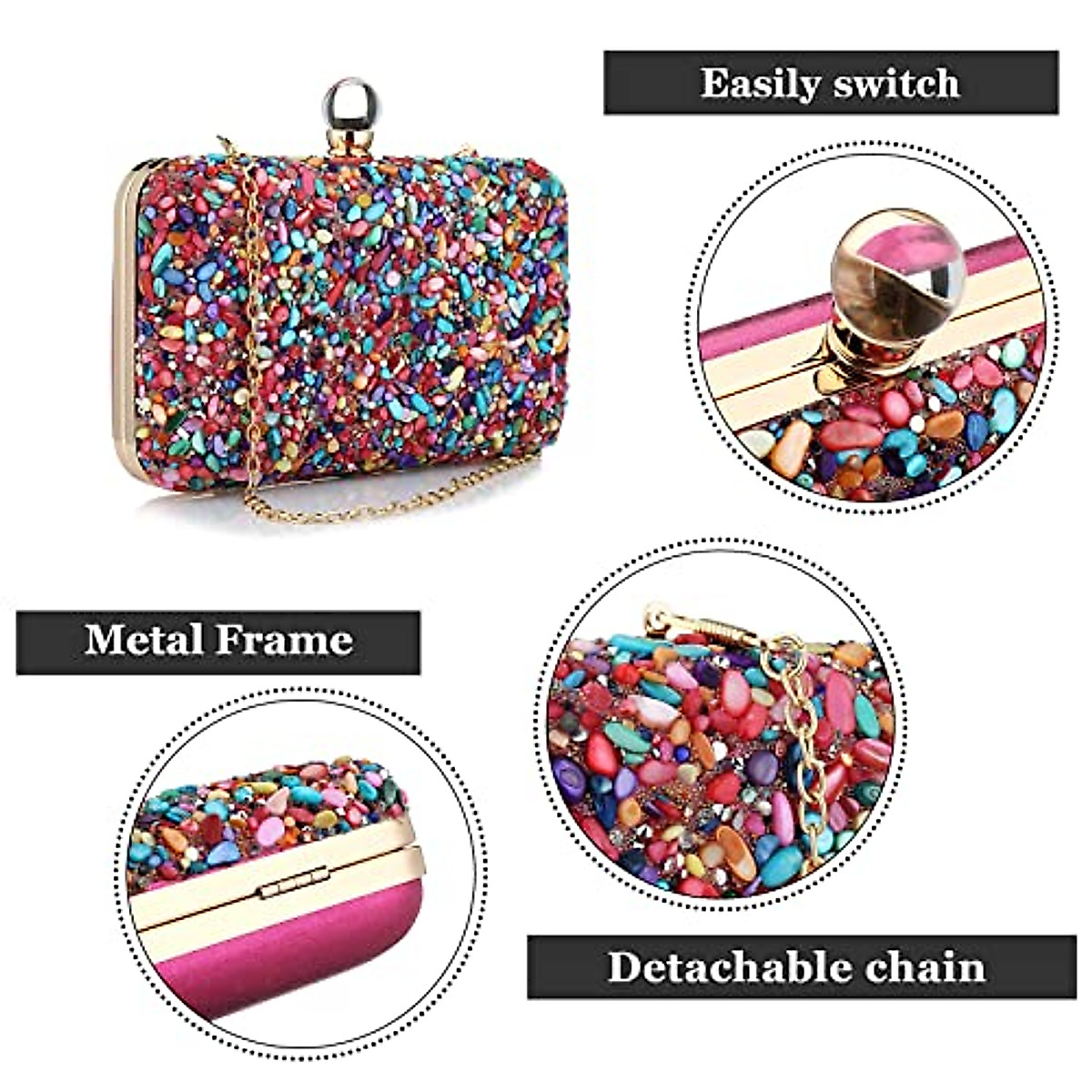Clutch Purse for Women - Multicolor Rhinestone Crossbody Bag - Elegant Evening Handbag (Multicolor)