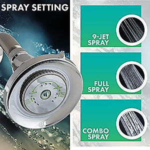 Niagara Conservation N3912CH Earth Luxe 3-Spray with 1.25 GPM 3.35-in. Wall Mount Adjustable Fixed Shower Head in Chrome, 1-Pack | Bathroom Shower Head Sprayer with Pressure Compensation