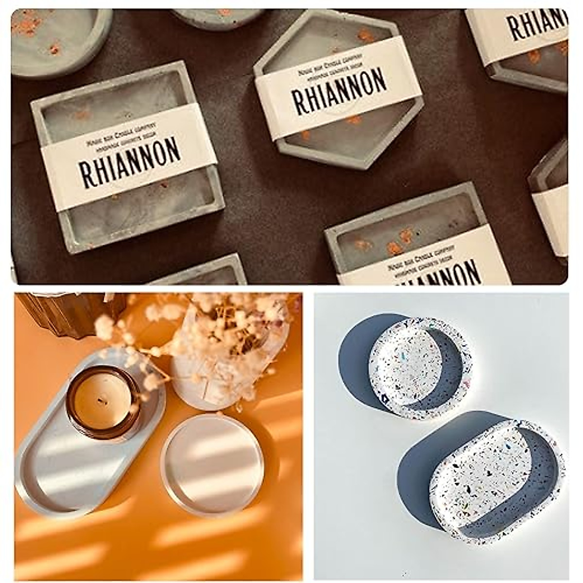 EPODA 5pcs Resin Tray Molds, Silicone Tray Mold, Round, Hexagon, and Square Epoxy Resin Casting Molds for Coaster Tray Making