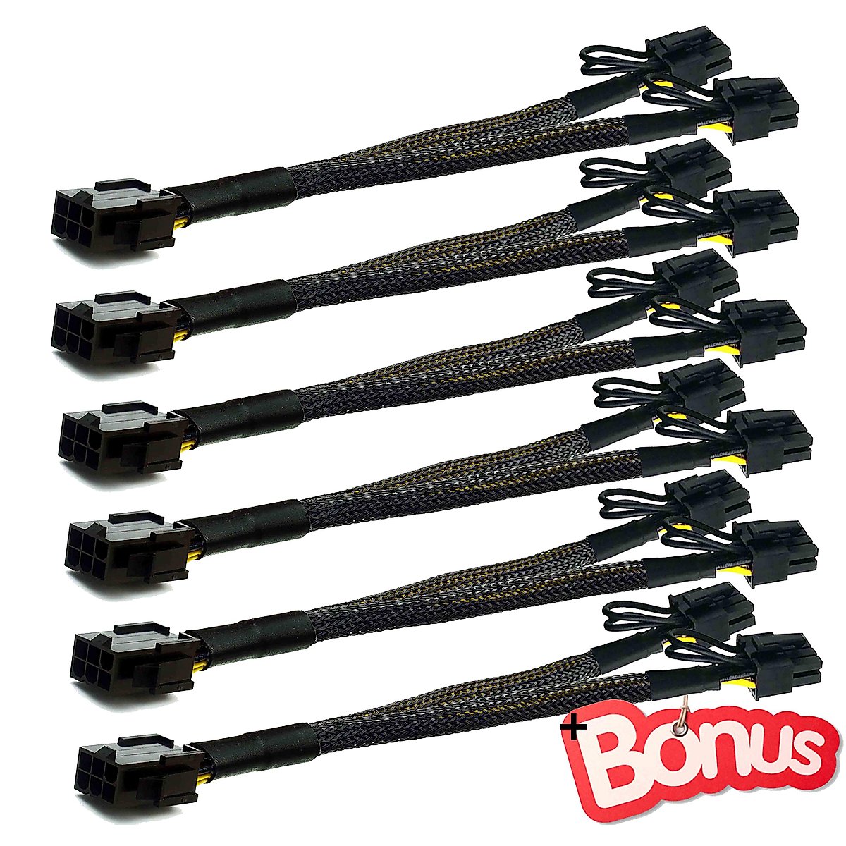TeamProfitcom PCI-e 6 Pin to Dual PCIe 8(6+2) Pin Graphics Card PCI Express Power Adapter GPU VGA Y-Splitter Extension Cable Mining Video Card Sleeved Power Splitter 9 inches 18 AWG 6 Pack + Bonus