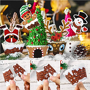 Hemoton 72Pcs Christmas Cupcake Toppers and Wrappers Cute Cupcake Dessert Decoration Unique Party Favors for Christmas Party