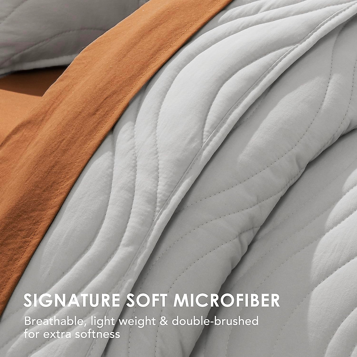 EVERGRACE Oversized Quilt Set 3 Pieces 94" x 96" Queen Bed Quilts Coverlet Soft Full Size Bedding Bedspread Lightweight Quilted Comforter Microfiber, Light Grey