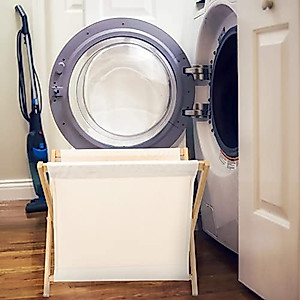 Cabilock Wood Laundry Hamper Sorter Cart, Portable and Collapsible Folding Clothes Basket Storage with Removable Liner Fabric Bag, X Frame- Echo Collection- Natural Tall Laundry Basket