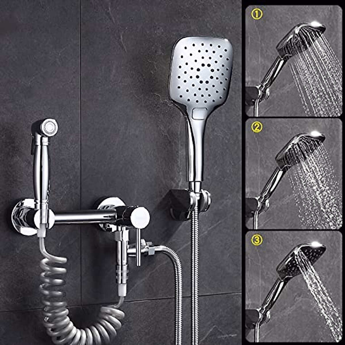 MINJING Bidet Sprayer Kit for Toilet Chrome Multifunction Wall Mounted Bidet Attachment Faucet Sprayer Kit for Toilet Single Handle Bathroom Toilet Bidet Mixer Spray Kit,B