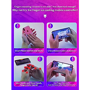 PUBG Mobile Controller Radiator Fast Cooling Phone Gamepad 4 Trigger 6 Finger Operation - L1R1/L2R2 for iPhone, Samsung, Oneplus, Pixel, compatible with CoD Warzone Mobile, Fortnite, Powered by USB C