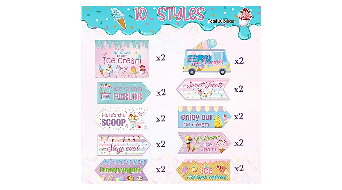 20 Pcs Ice Cream Party Decorations for Fun Celebrations