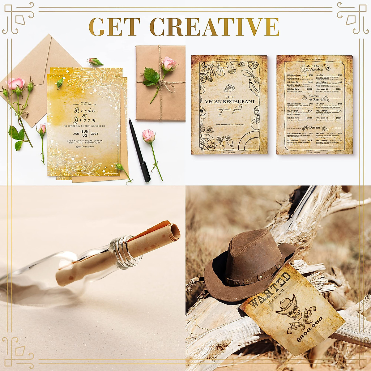Vintage Parchment Stationary Paper - 5 Unique Designs