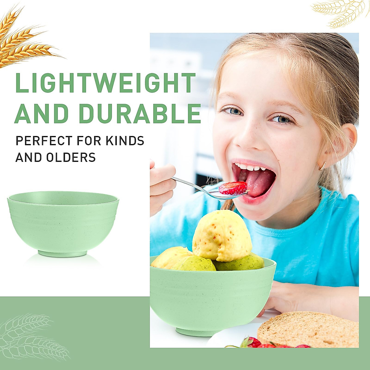 18 Pcs Unbreakable Cereal Bowls 24 Oz Microwave and Dishwasher Safe Wheat Straw Fiber Lightweight Bowl Soup Bowls Microwavable Kitchen Bowls for Serving Salad Rice Pasta (Green)
