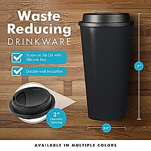 Simply Green Solutions - Reusable Coffee Cups with Lids, Thermal Cups for Hot and Cold Drinks, Double Wall Tumbler, To Go Coffee Cups, 16 oz Coffee Tumbler, Screw-On Sip Lid, Dishwasher Safe, Black
