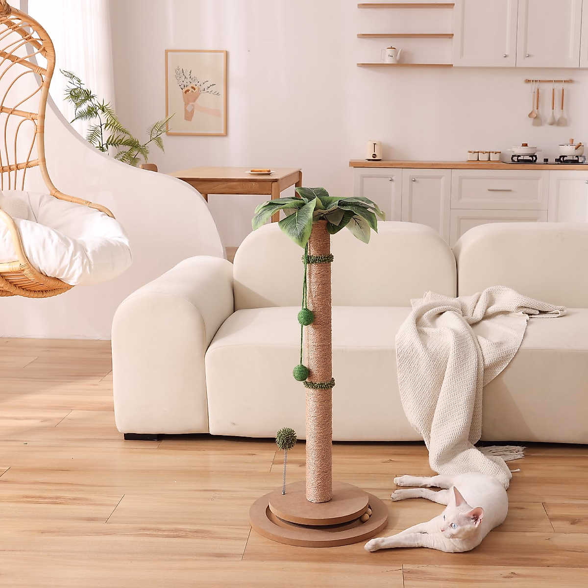 Aplatho Scratching Posts for Indoor Cats Adults - 33.2" Tall Cat Scratching Post with Sisal Rope - Cute Kitten Cat Tree Scratching Post with Interactive Ball Track