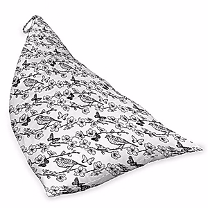Ambesonne Nature Art Lounger Chair Bag, Hand Drawn Inspired Sketchy Bird Butterflies and Blossoms on Branches, High Capacity Storage with Handle Container, Lounger Size, Charcoal Grey White