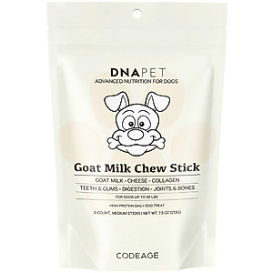 DNA PET Goat Milk Chew Sticks for Dogs Supplement - High Protein, Beef Collagen, Cheese & Probiotics - Medium Dogs 20 to 55 Lbs - Non-GMO, Gluten-Free, Grain-Free, Air-Dried & Handcrafted - 3-Count
