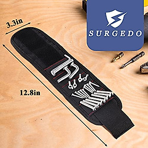 Magnetic Wristband, SURGEDO Magnetic Wrist Tool Holder with Strong Magnet for Screws, Magnetic Screw Tool Holder on Your Wrist, Excellent Small Guy Gifts for Dad Men Husband, Black