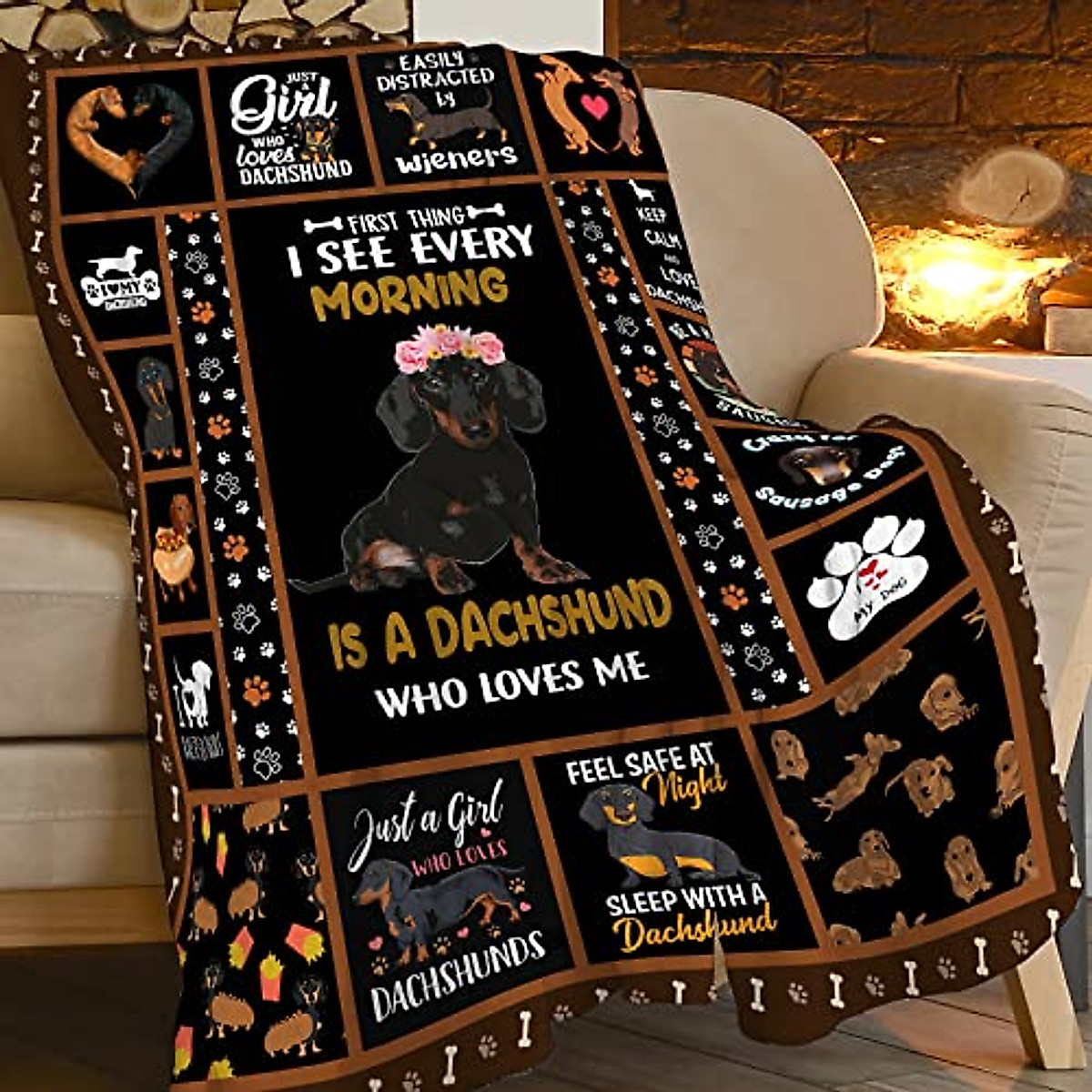 Dachshund Blanket Dachshund Dog Throw Blanket Super Soft Flannel Cozy Cute Cartoon Pet Blankets Warm Lightweight Plush Fleece Blankets for Sofa Couch Bed Gift for Kids Adults 50"x40"