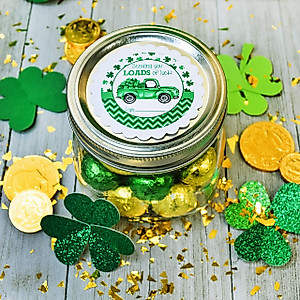Loads of Luck Green Pickup Truck with Clover St. Patrick’s Day Gift Tag Sticker Labels for Kids, 40 2" Party Circle Stickers by AmandaCreation, Great for Party Favors, Envelope Seals & Goodie Bags