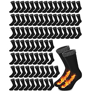72 Pairs Thermal Socks Bulk Socks Thick Winter Socks Unisex One Size Socks for Men Women Homeless Care Package (Black,Medium)
