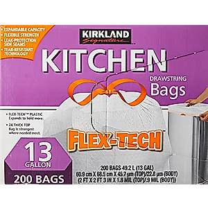 Kirkland Signature Drawstring Kitchen Trash Bags - 13 Gallon - 200 Count