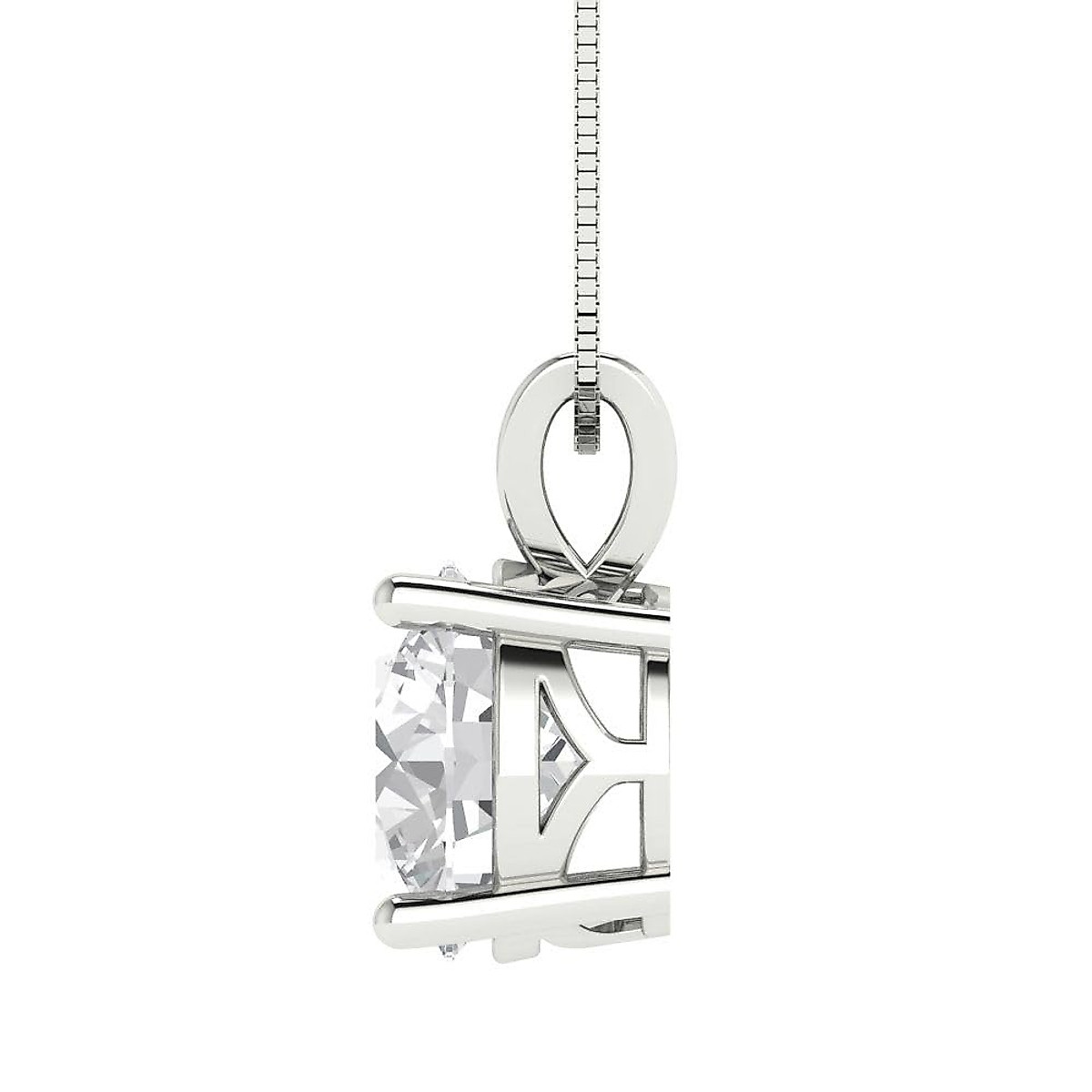 Clara Pucci 3.0 ct Round Cut Stunning Genuine Moissanite Solitaire Pendant Necklace With 18" Gold Chain box Solid 14k White Gold