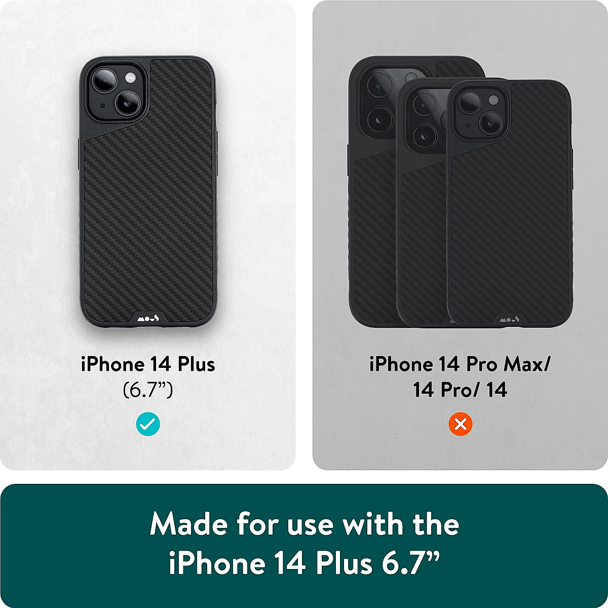 Mous MagSafe Vent Mount and iPhone 14 Plus Case Carbon Fiber Limitless 5.0