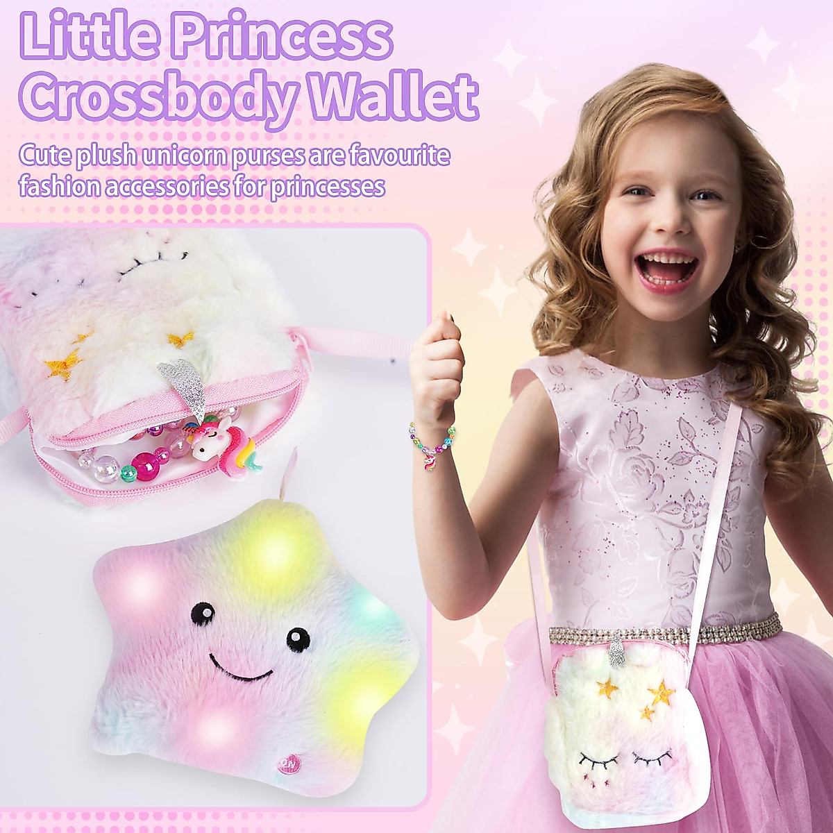 FIIOEOY Unicorn Gifts for Girls, 14PCS Unicorn Toys Birthday Gifts for Girls Age 3 4 5 6 7 8 Years Old with Light Up Star Pillow Plush Blanket Diamond Art Bracelet, Girls Kids Toys