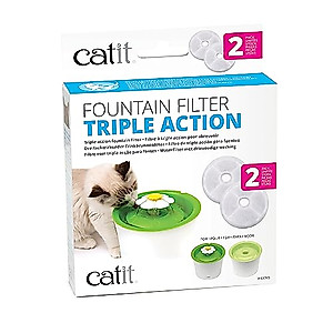 Catit Triple Action Water Fountain Filters, Replacement Cat Drinking Fountain Filters, 2 Pack