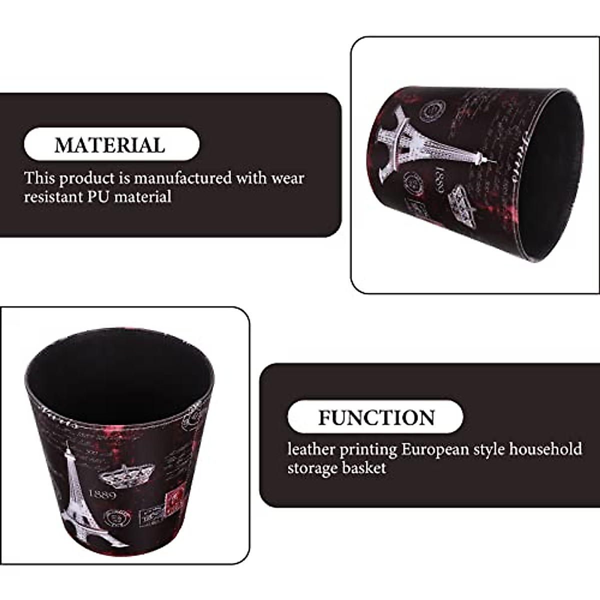 GANAZONO Rubbish Bin Trash Can Leather Wastebasket European Style Trash Bin Counter Top Garbage Container Bin Uncovered Waste Can for Bathroom Kitchen Home Office Waste Paper Basket