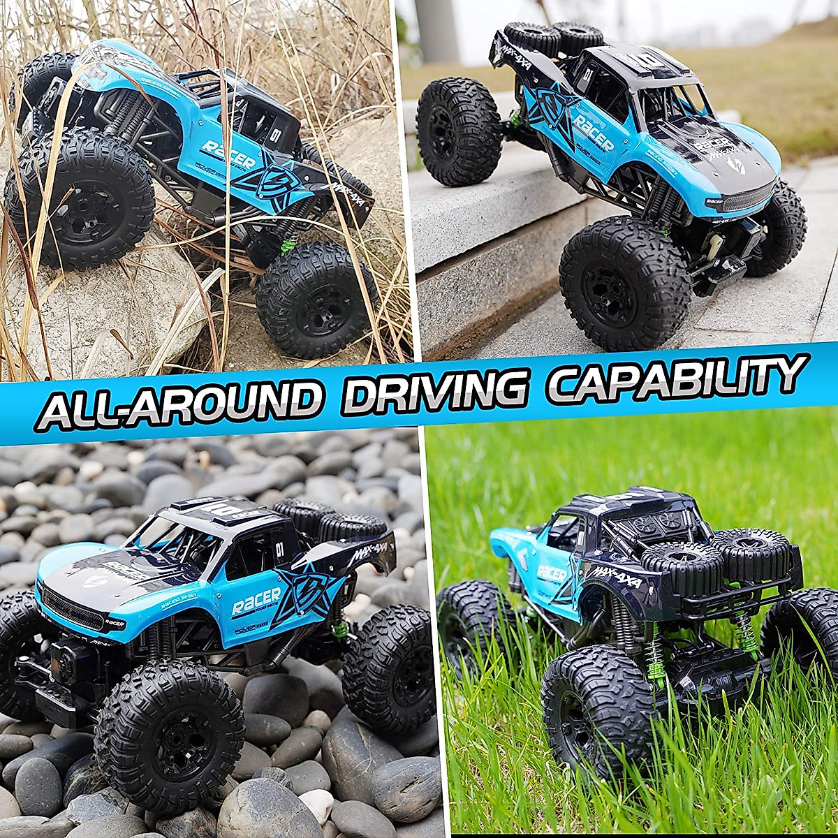 RC Cars 1:12 Remote Control Car, 2.4GHz Waterproof Racing Car Off-Road RC Crawler Toy Gift with Two Rechargeable Batteries