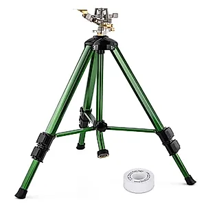 Tripod Sprinklers for Yard, Yumatum Lawn Sprinkler with 360 Degree Large Area Irrigation, Heavy Duty Adjustable Height from 16”-37”, 3/4 Inch Connector Sprinkler for Lawn/Yard/Garden, 1 Pack