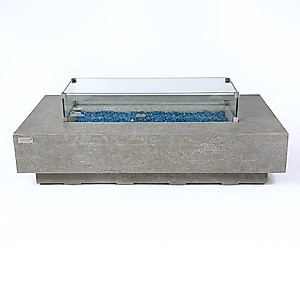 Elementi Plus Riviera Outdoor Table 60 Inches Fire Pit Patio Heater Concrete Firepits Outside Electronic Ignition Backyard Fireplace Cover Fire Glass Included Natural Gas