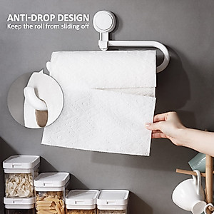 Suction Cup Paper Towel Holder Under Cabinet, Wall Mount for Kithcen Paper Roll, No Drilling Towels Bulks, Removable & Reusable Towel Rack Multi-Used Plastic Paper Towel Holder