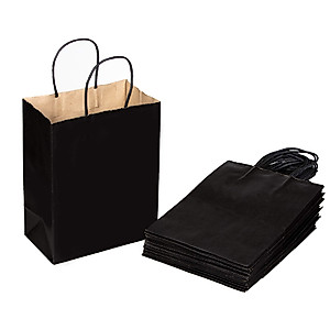 [100 Bags] 6.25x3.5x8. Kraft Paper Gift Bags with Handles Bulks. Ideal for Shopping, Packaging, Retail, Party, Craft, Gifts, Wedding, Recycled, Business, Goody and Merchandise Bag (White)