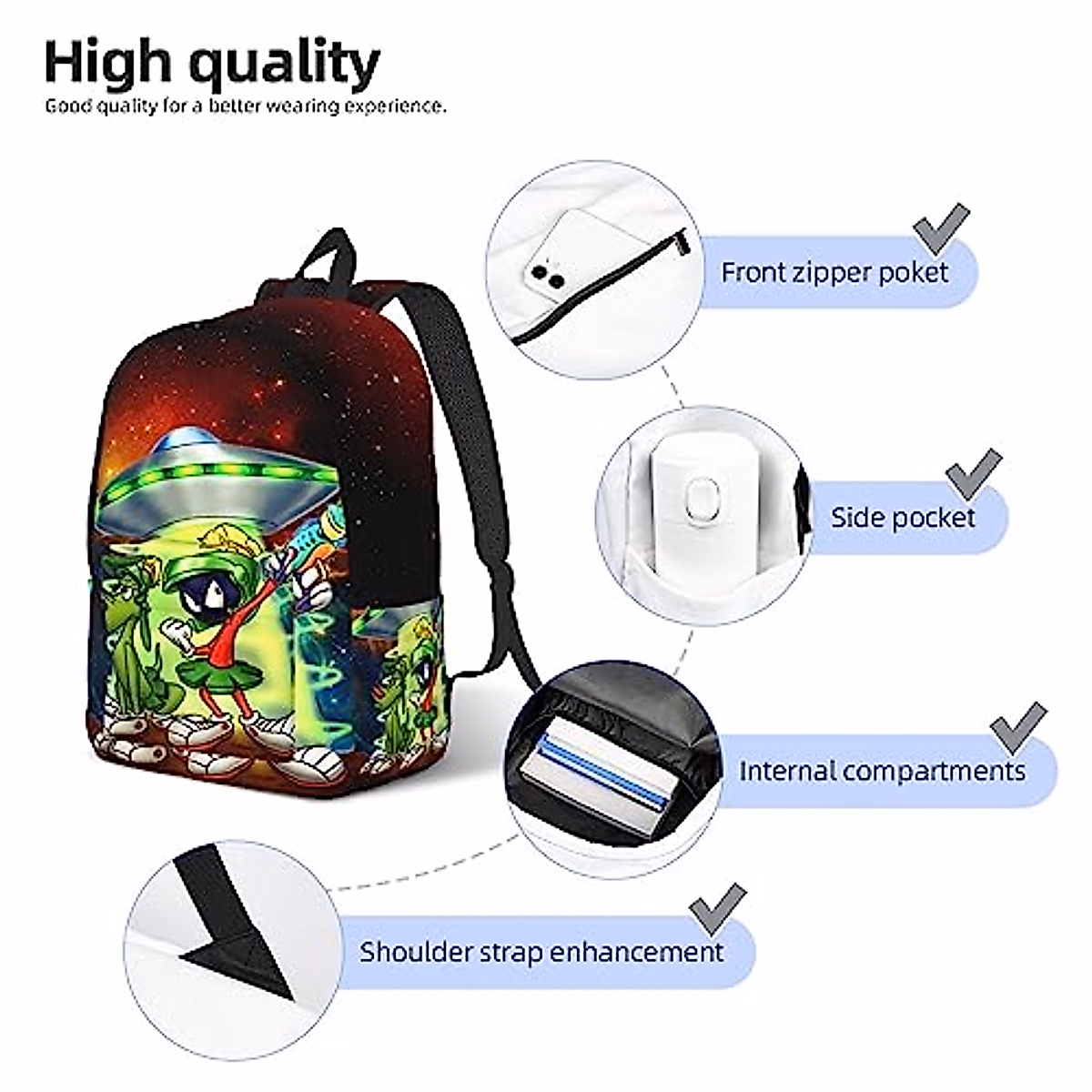 DHOUTSL Canvas Backpacks Marvin Anime The Martian Laptop Backpack Unisex Multipurpose Double Shoulder Bag for Camping Travle Work Hiking Gifts