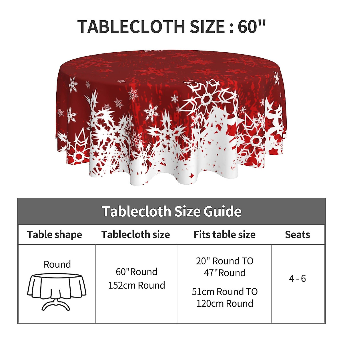 SHAPTOY Christmas Round Tablecloth 60 Inch Red Xmas Snowflake Table Cloth Rustic Winter Reusable Circle Fabric Table Clothes Cover for Picnic Party Dining Room Home Outdoor Decor