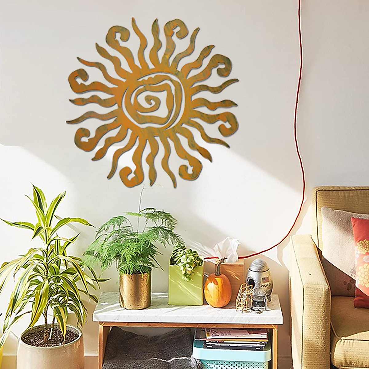 Wacky Sun Metal Wall Art Steel Out Door Decor, Metal Sun Art Wall Decor for Home, Bedroom, Living Room, Office, Garden - 18", Copper